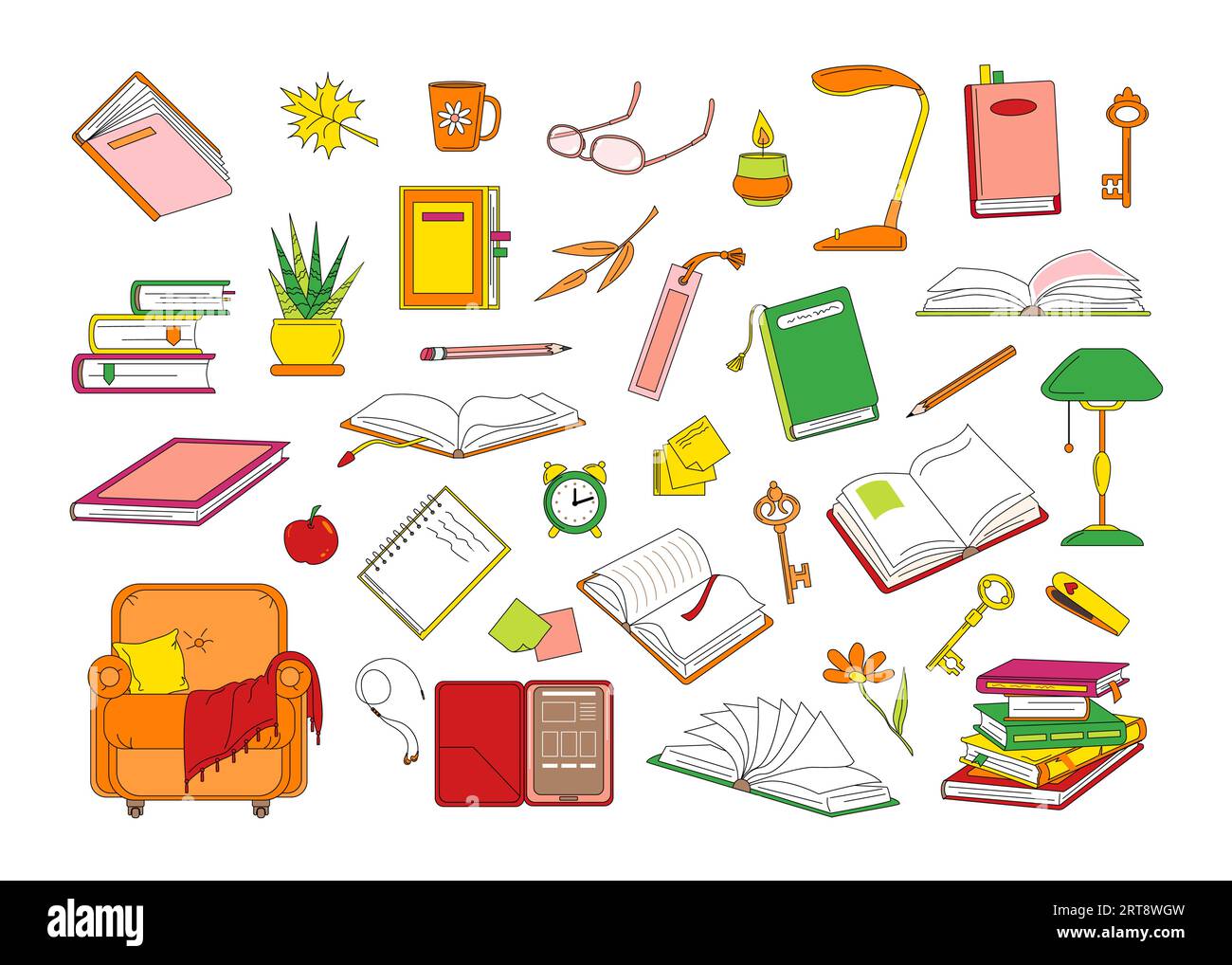 Set of books and objects related to reading Stock Vector Image & Art ...