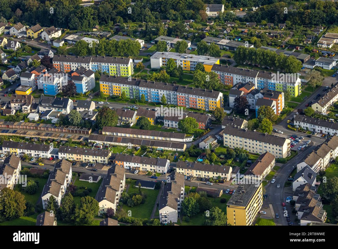 Row house housing estate with colored facades at jungfernbruch hi-res ...