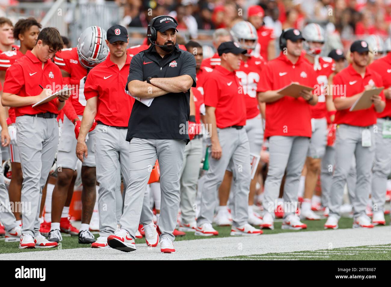 Ohio State head coach Ryan Day watches his team play against Youngstown ...