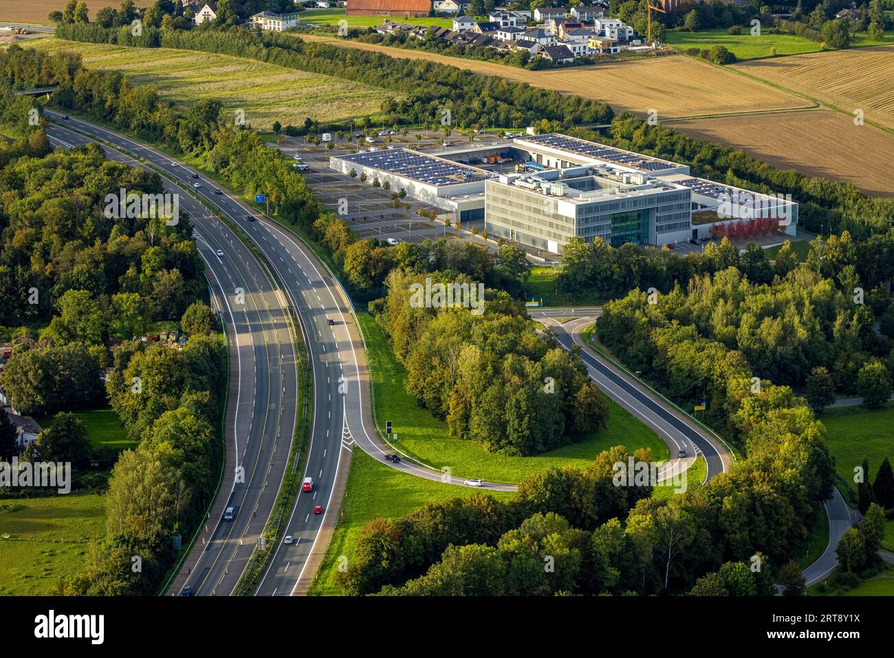 Aerial view, ENERVIE - Südwestfalen Energie und Wasser AG, solar roof ...