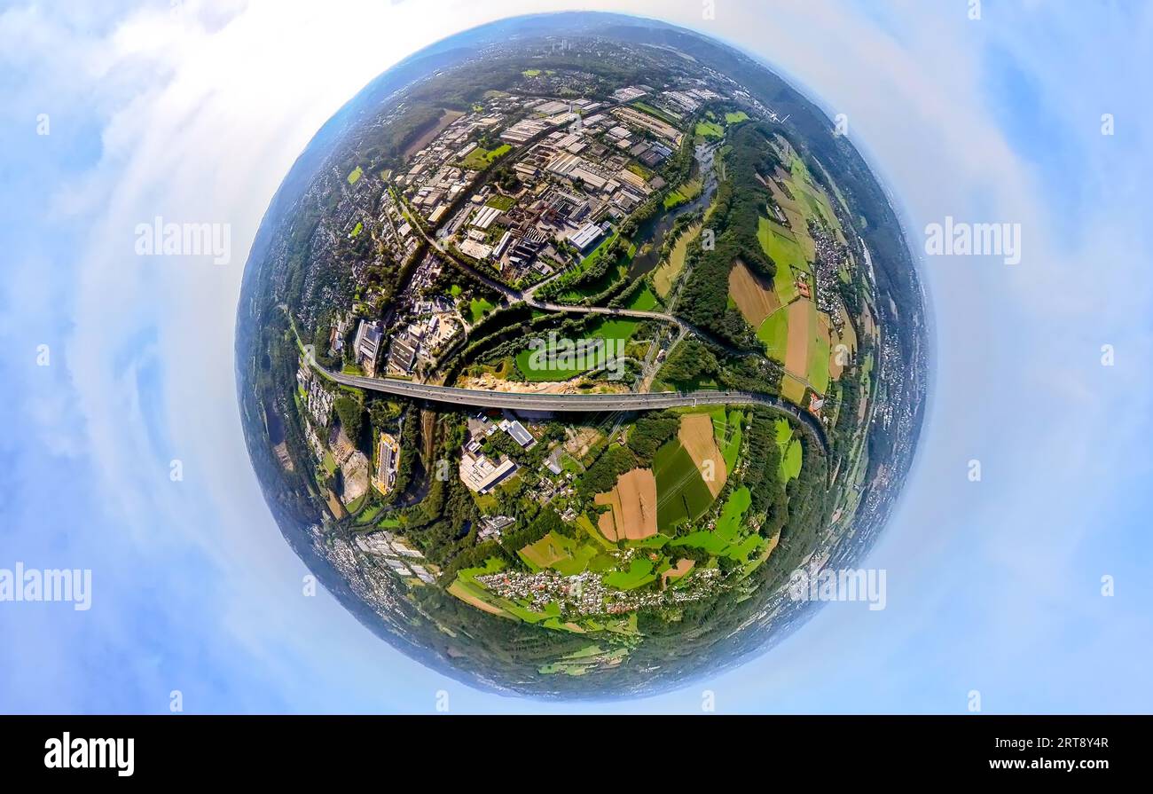 Aerial view, Lenne valley bridge of the freeway A45 with construction ...
