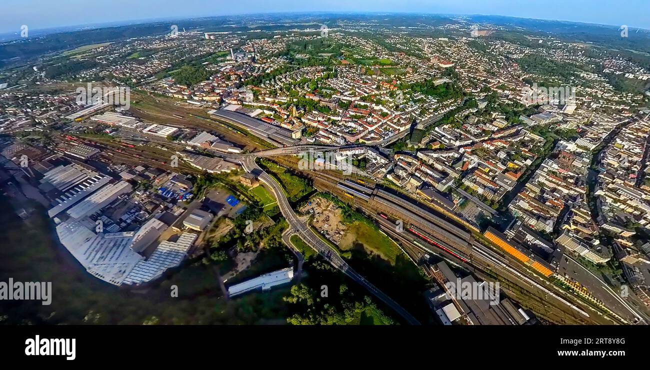 Aerial view, district Altenhagen with railroad line and main station ...