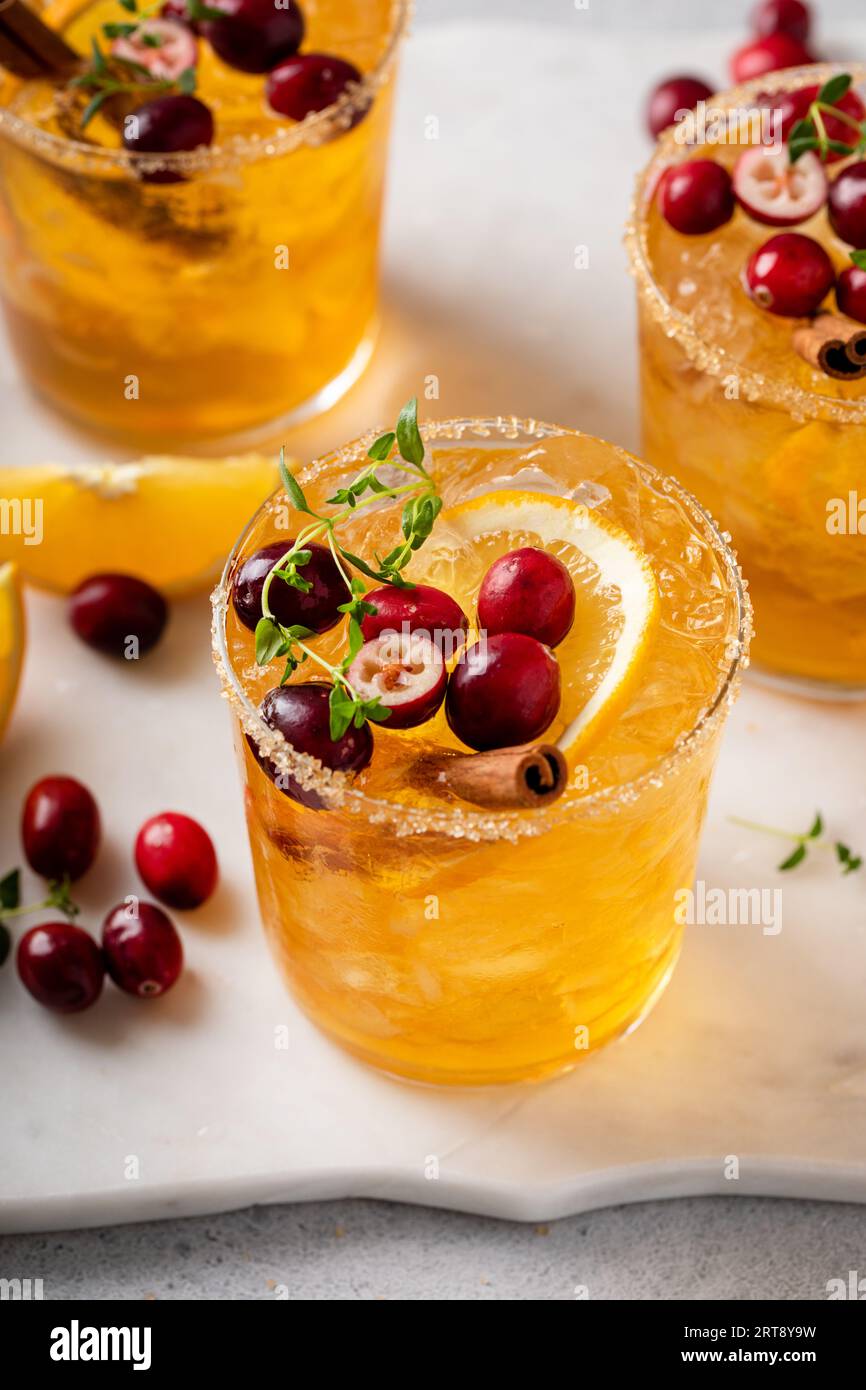 Christmas orange and cranberry margarita cocktail garnished with fresh ...