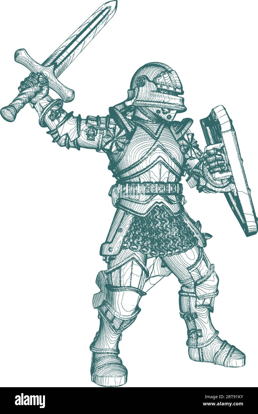 Gothic Fighting Knight Vector. Illustration Isolated On White ...