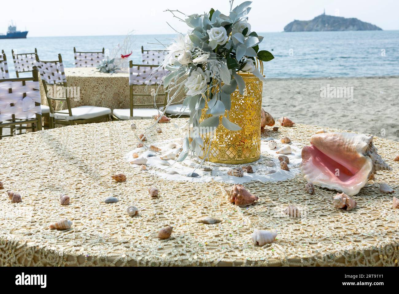Decorated Tables For Outdoor Reception By The Sea Stock Photo - Alamy