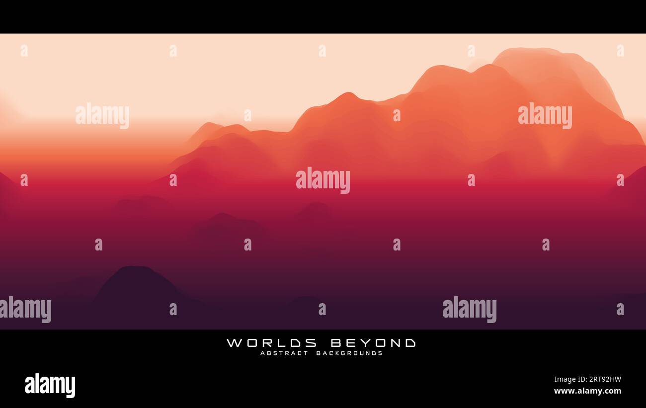 Fog over mountains. Vector landscape panorama. Abstract red gradient ...