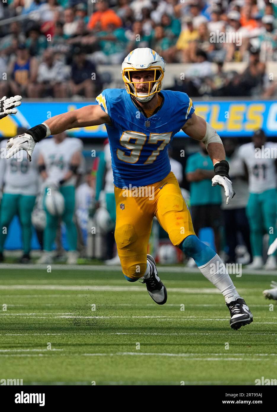 Los Angeles Chargers linebacker Joey Bosa runs a play during an NFL ...