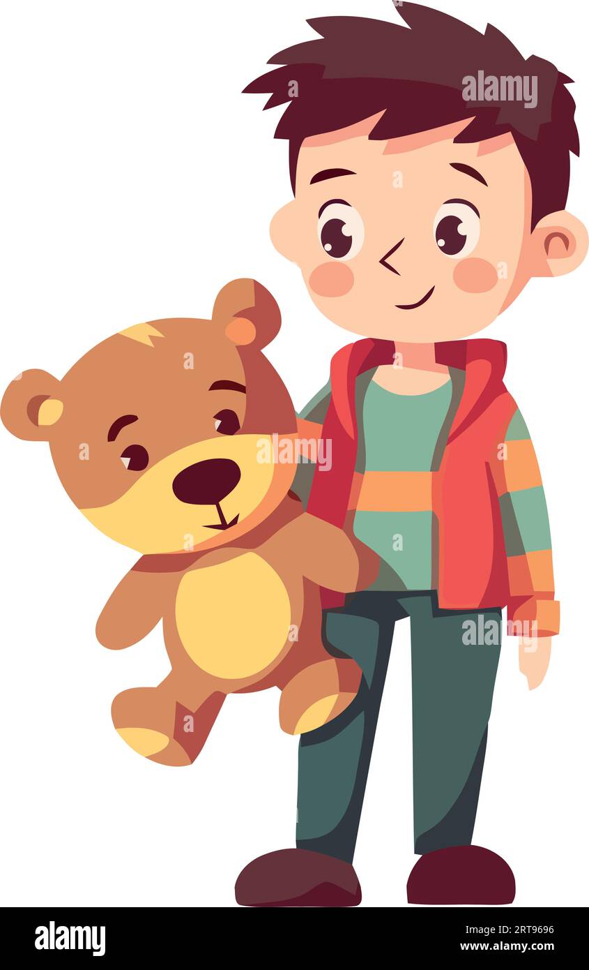 Cute cartoon boys playing with small toy animals Stock Vector Image ...