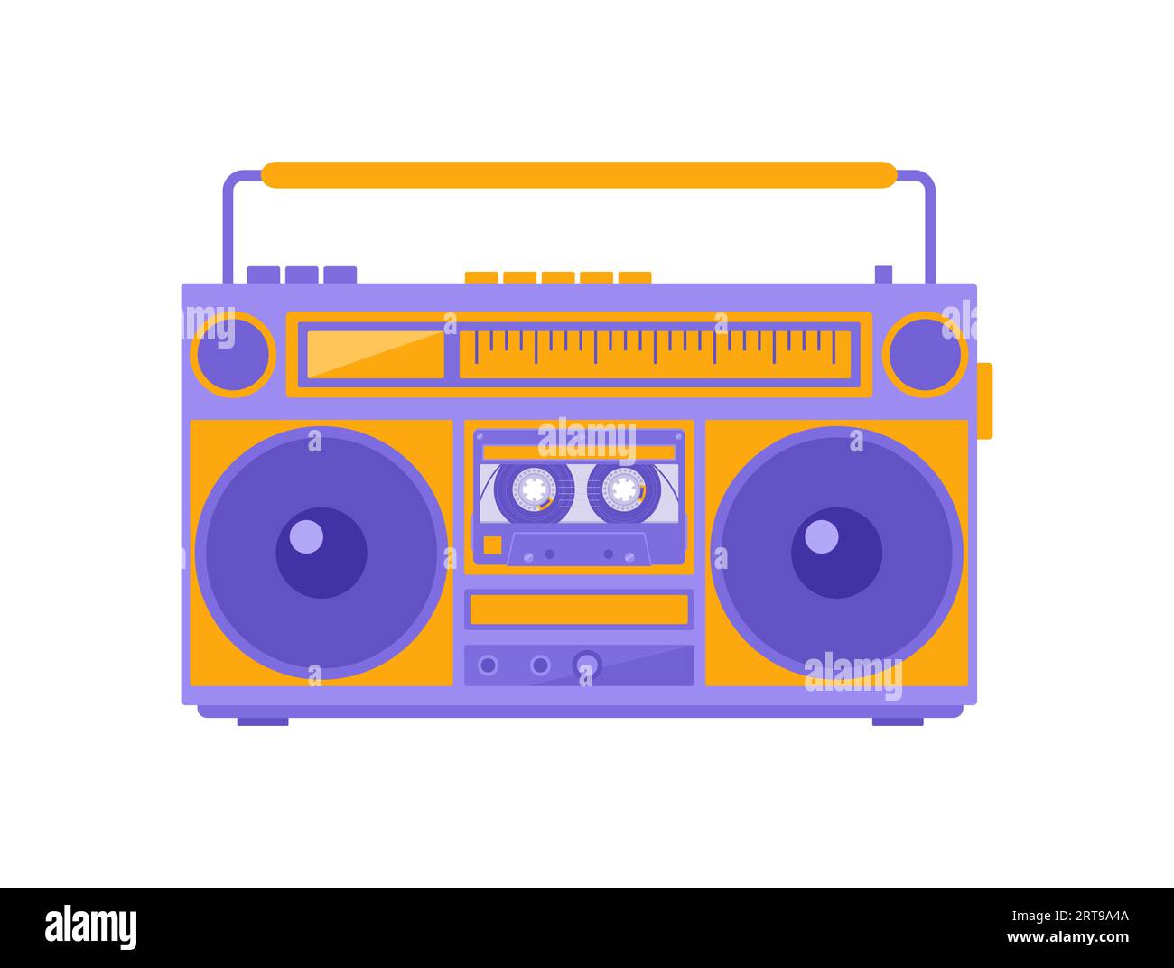 Purple and orange retro boombox isolated on white background. Flat ...