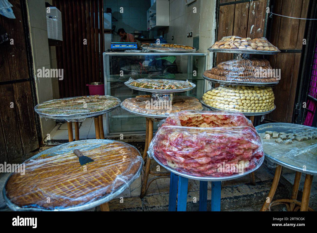 Sugar sweets in a pastry shop, Old City of Al-Salt, Jordan Stock Photo ...