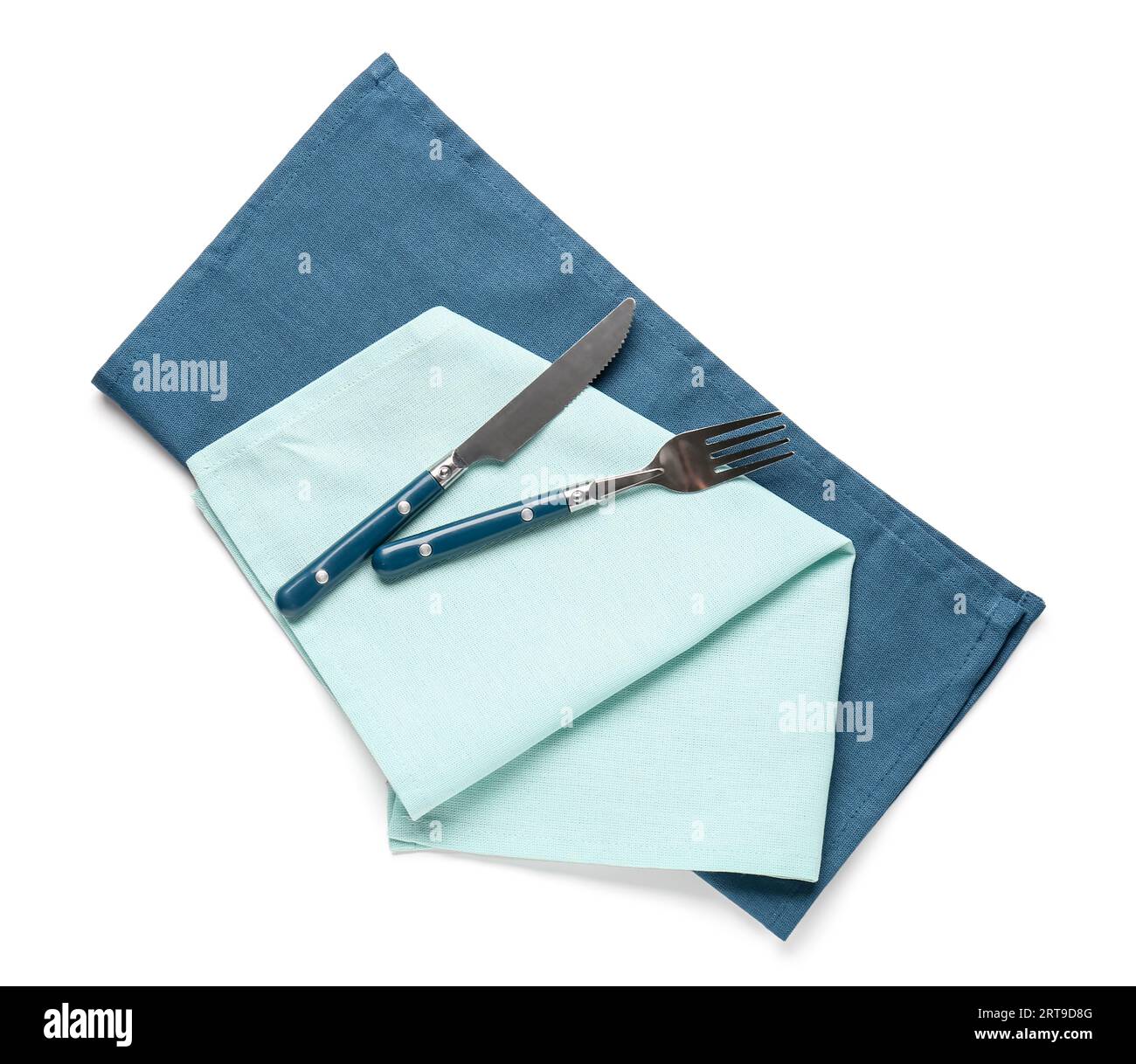 Clean napkins and cutlery on white background Stock Photo - Alamy
