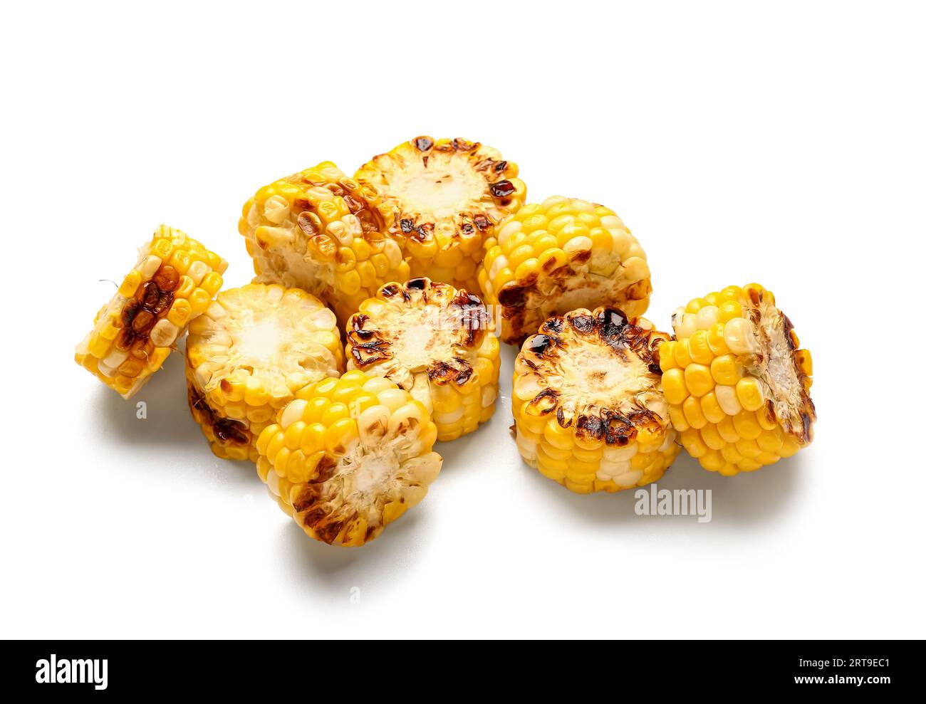Cut grilled corn cobs on white background Stock Photo - Alamy