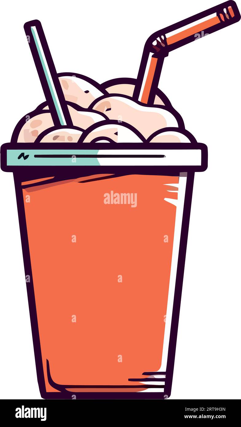 Refreshing cocktail in plastic bucket with straw Stock Vector Image ...