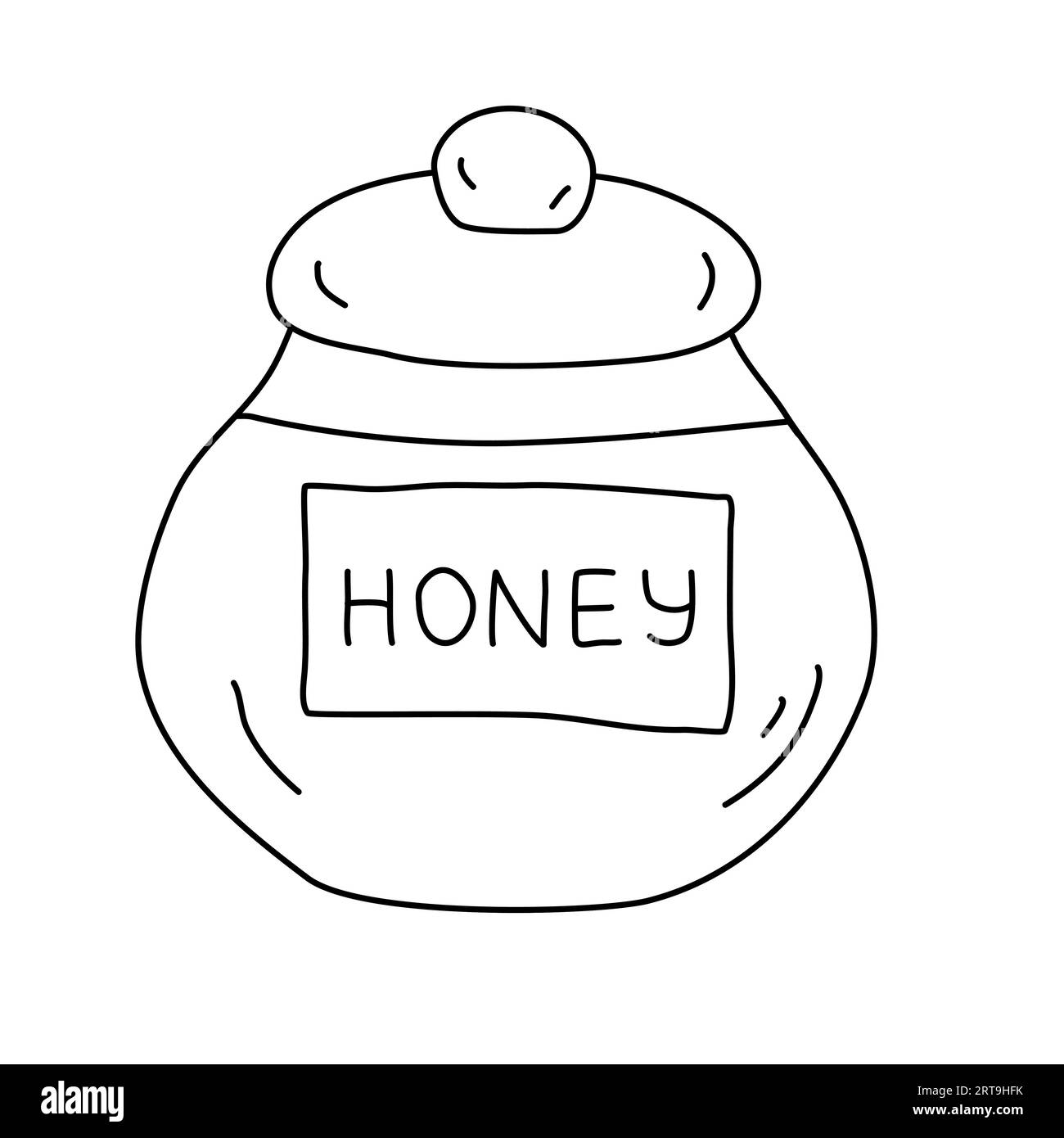 Glass jar with honey, doodle style flat vector outline illustration for ...