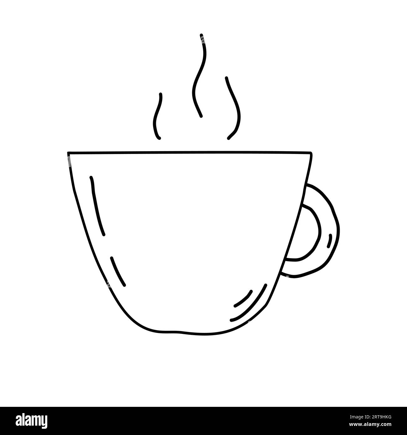 Cup with hot drink, tea or coffee, steam over cup, doodle style flat ...