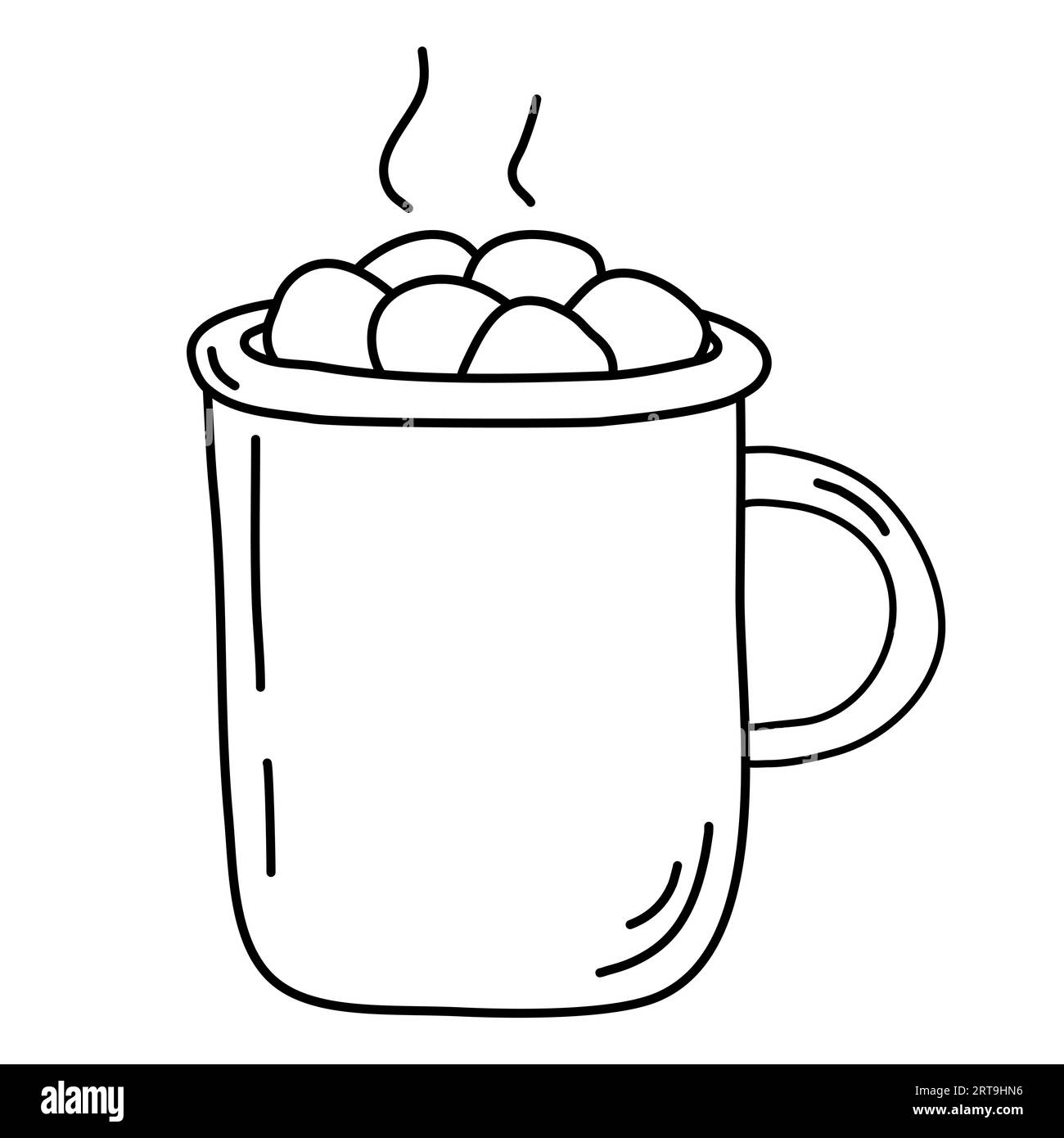 Big retro cup with hot chocolate and marshmallow, doodle style flat ...