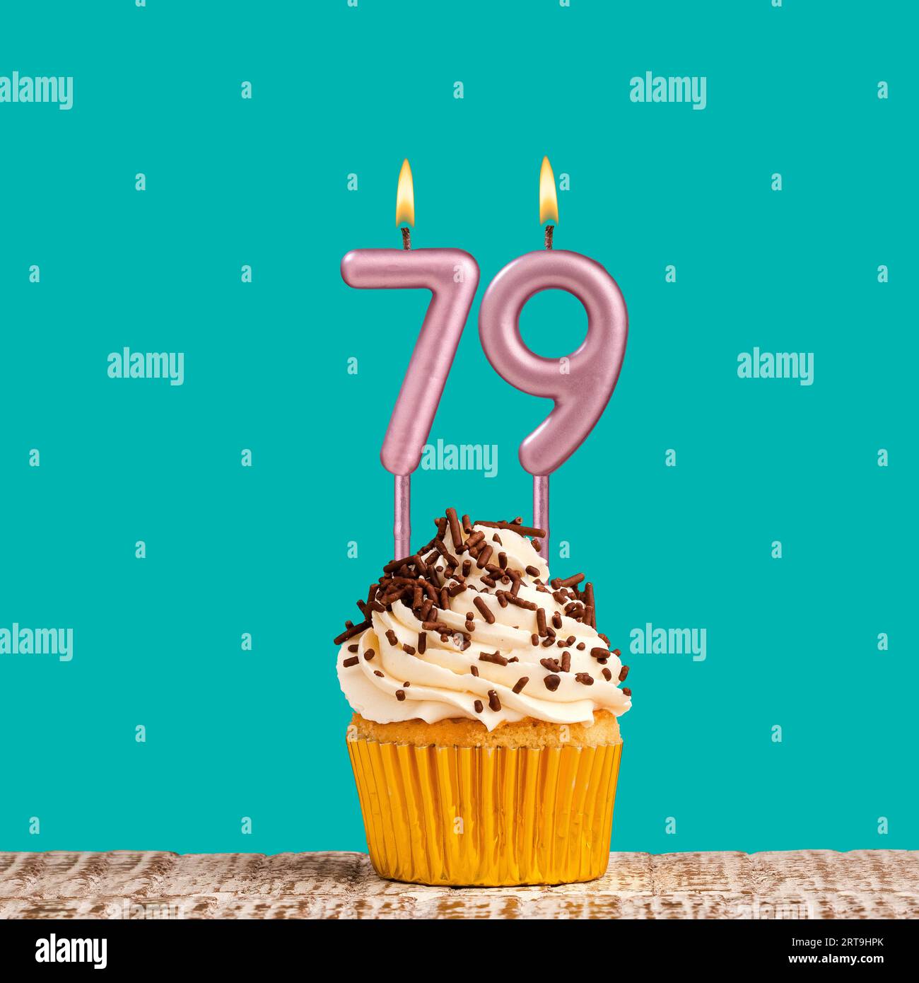 Birthday candle number 79 - Aquamarine card design Stock Photo - Alamy