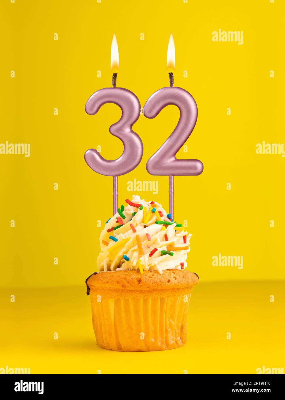 Number 32 candle - Birthday card design in yellow background Stock ...