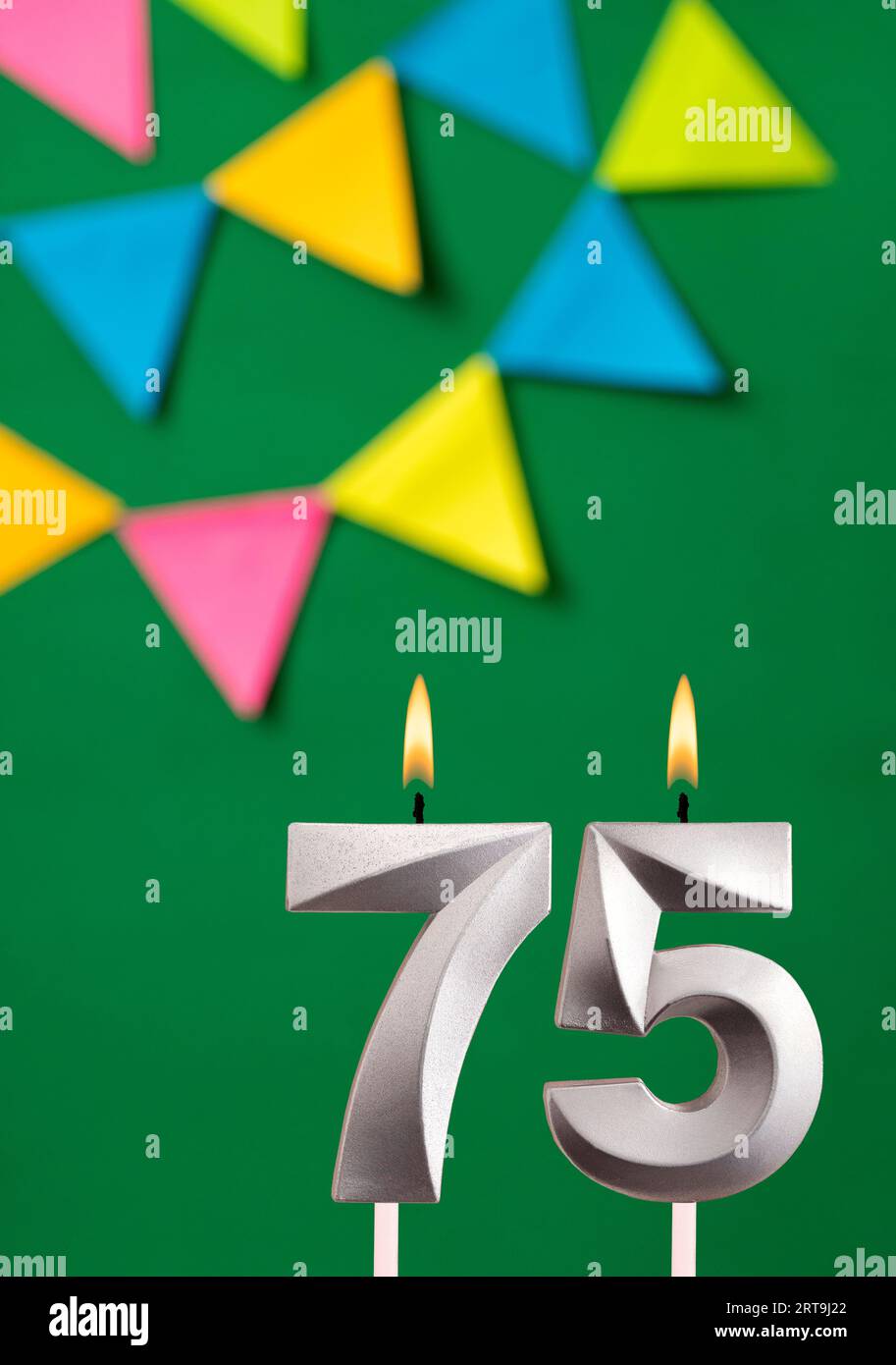 Candle number 75 birthday - Green anniversary card with pennants Stock ...