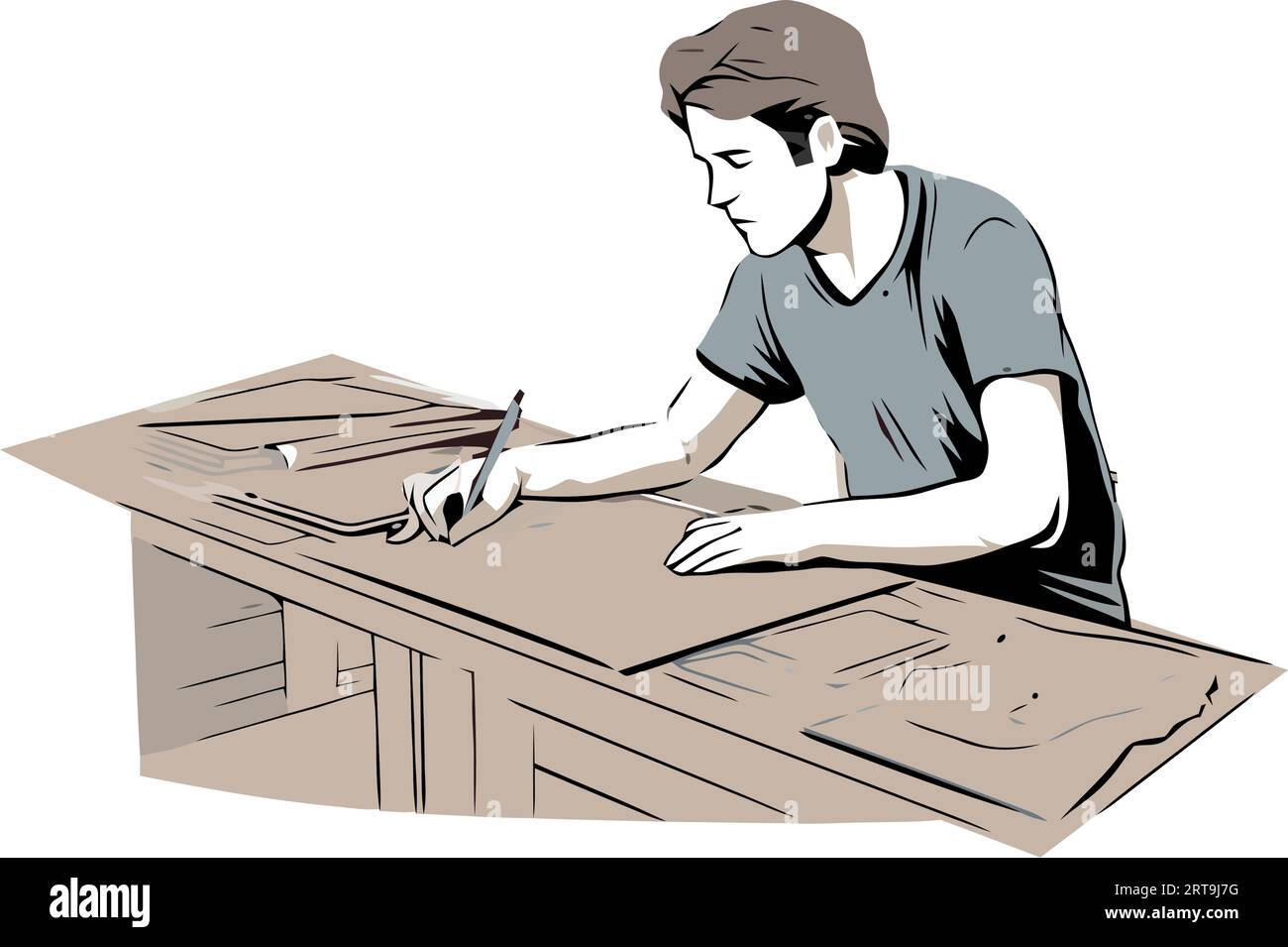 Carpenter Sketches Blueprint For Wooden Table Design Stock Vector Image