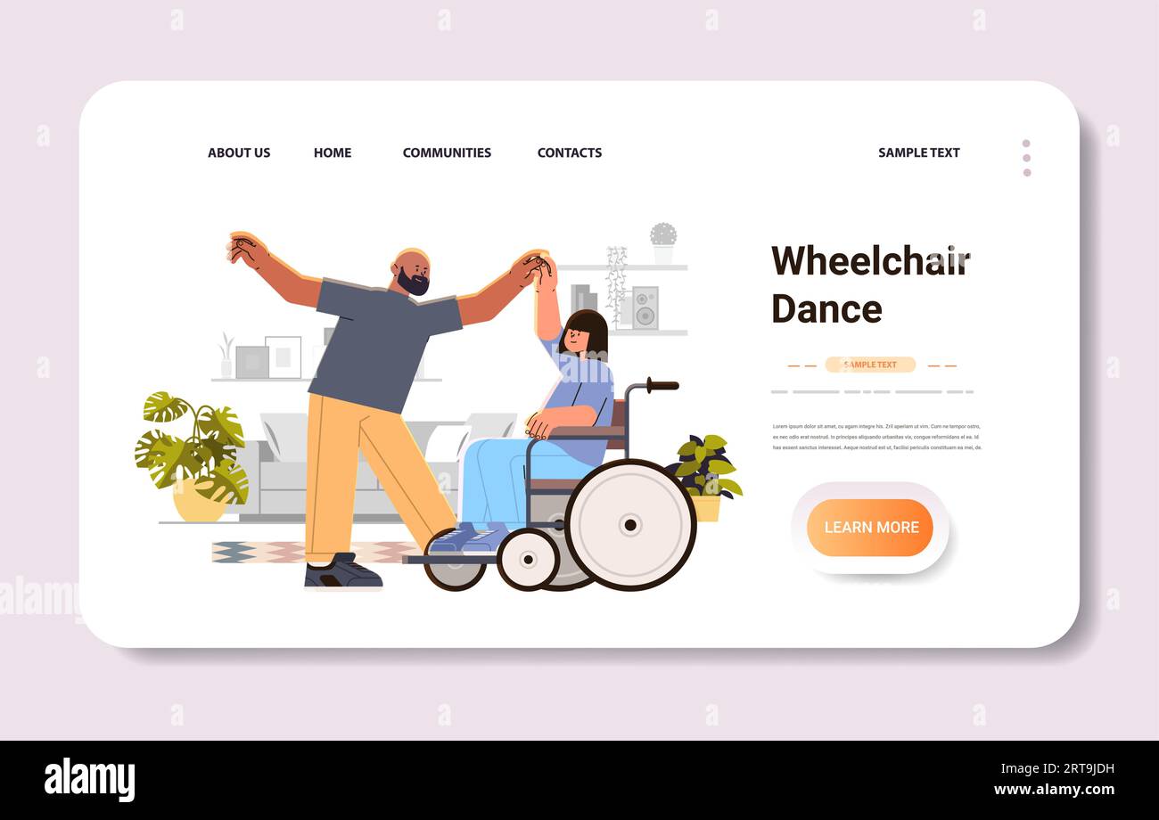 disabled woman sitting in wheelchair and dancing with man people with ...