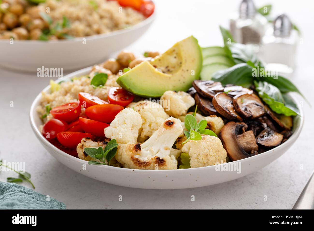 Healthy high protein vegan plant based lunch bowl with mushrooms ...