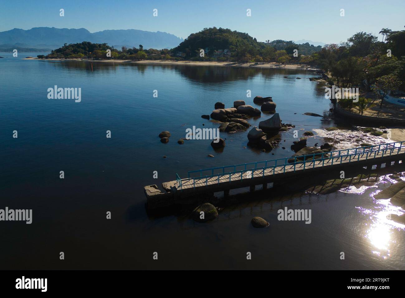 Aerial View of the Pedestrian Pier of the Island With Stones in Water ...