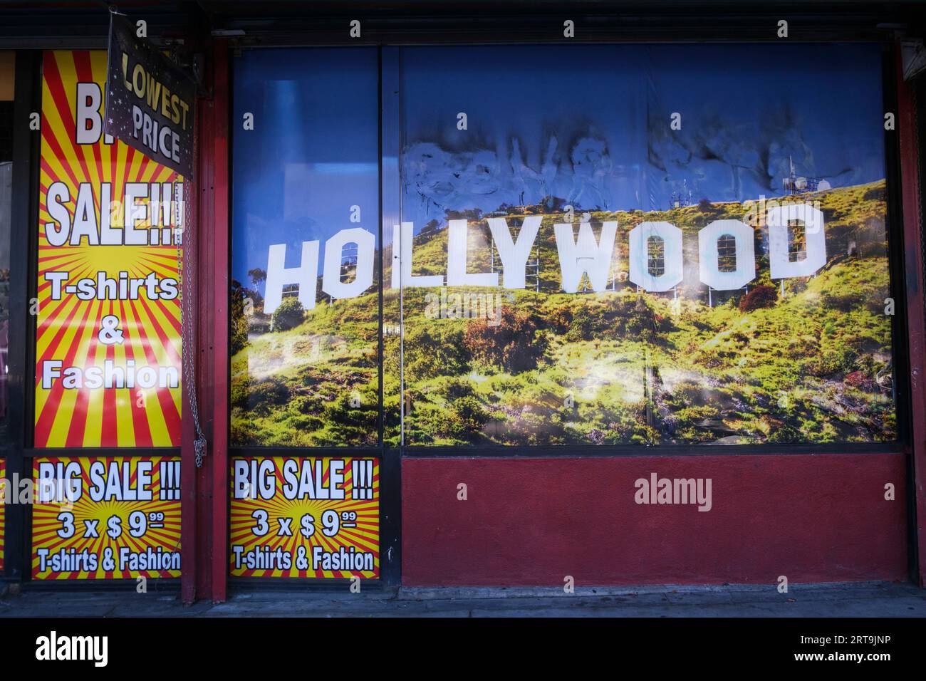 Replica of the Hollywood sign in a store window. Hollywood Boulevard ...