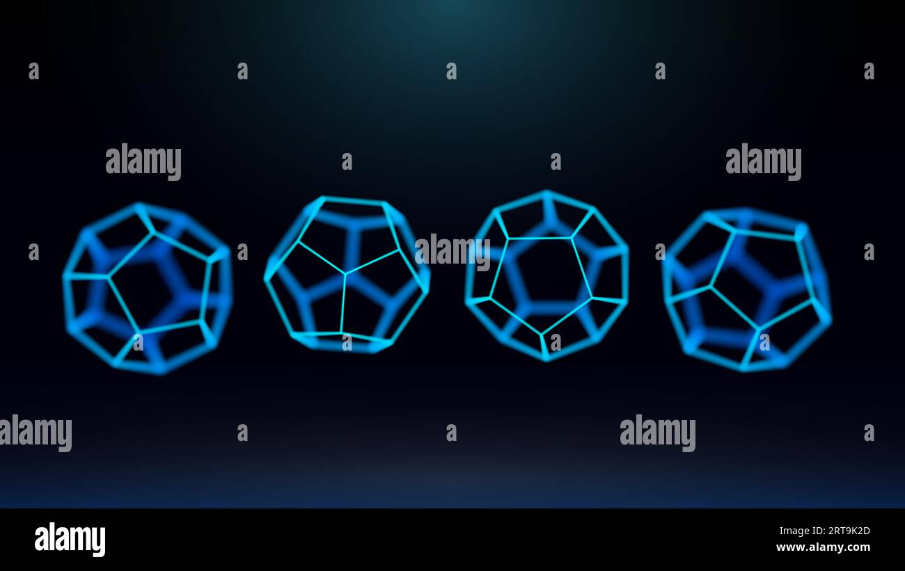 4 dodecahedrons with edges from different angles of view. Depth of ...