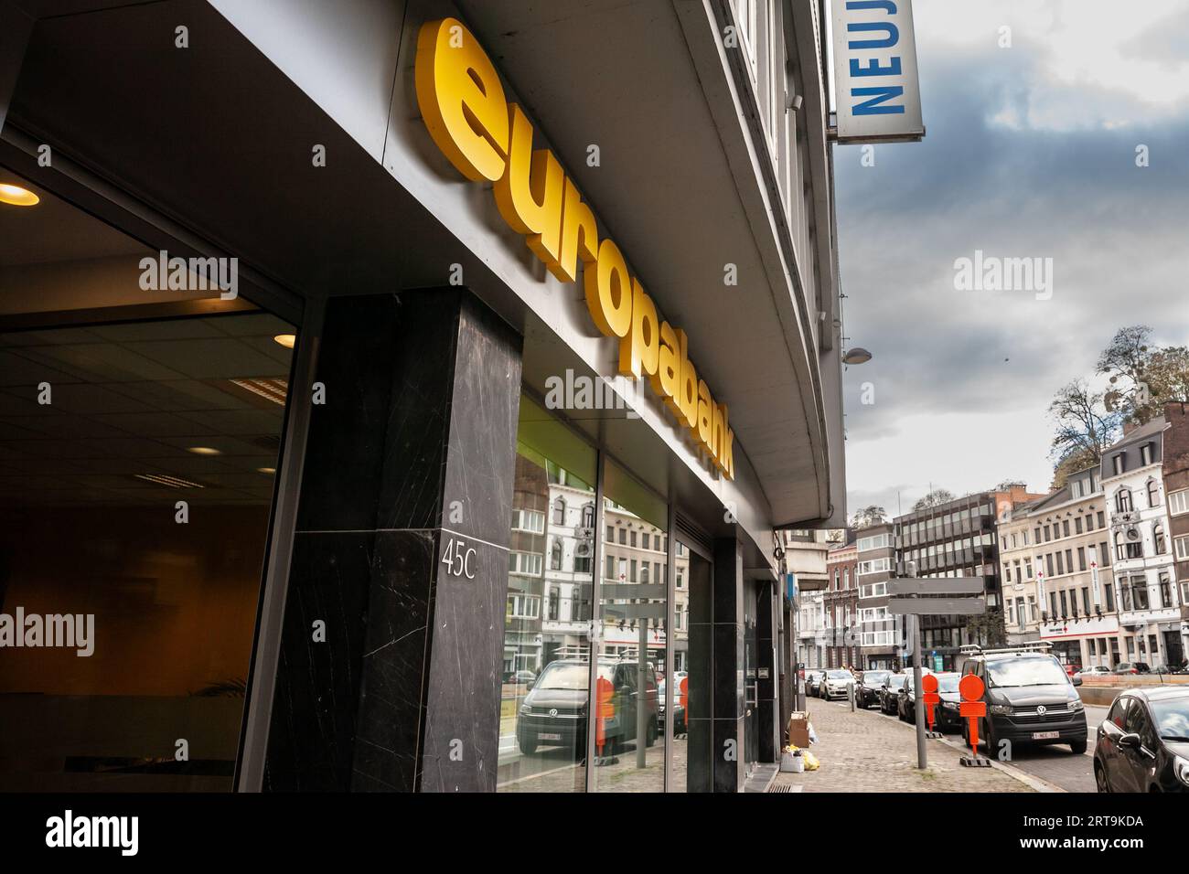 Picture of a sign with the logo of Europabank logo on their main office ...