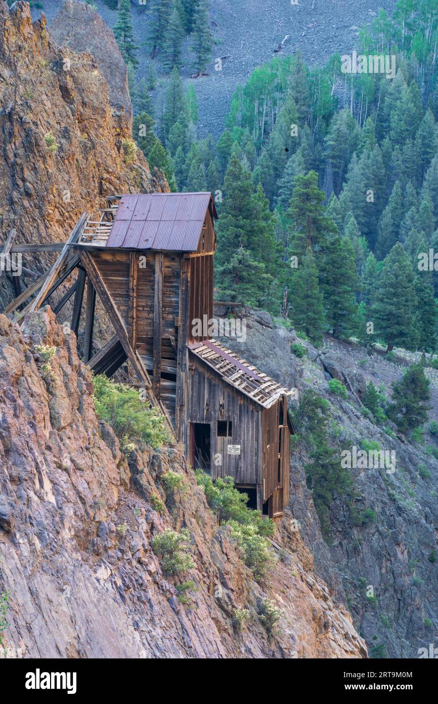 Bachelor mine in Creede Colorado, miners outbuilding on side of steep ...