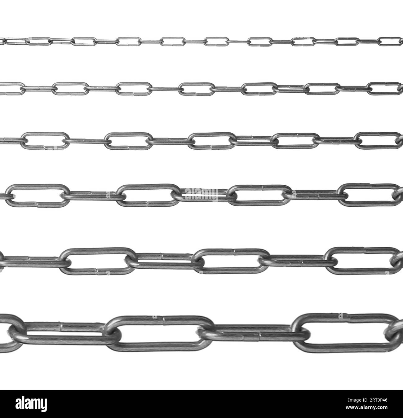 Set with different sized metal chains isolated on white Stock Photo - Alamy