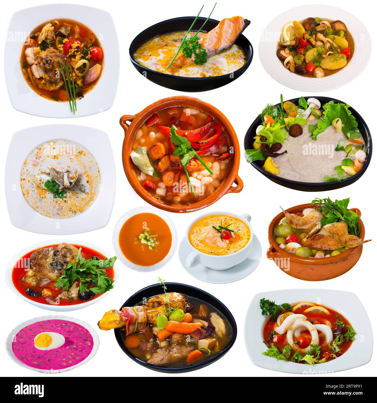 Set of soups on white background Stock Photo - Alamy