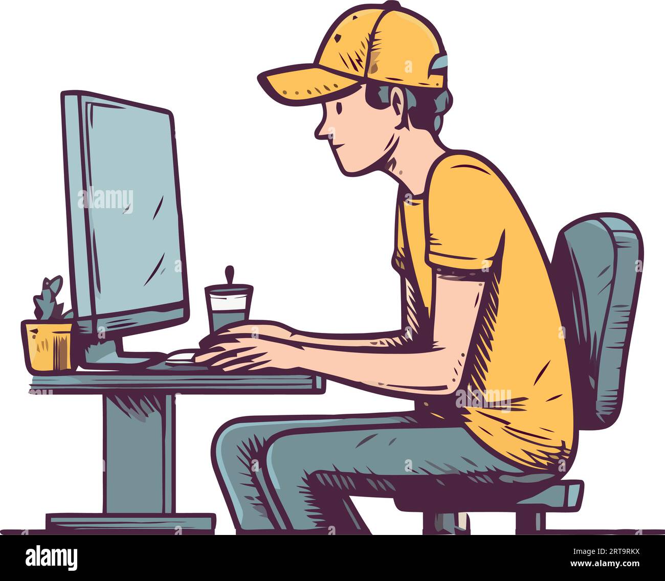 One man sitting at desk using computer Stock Vector Image & Art - Alamy