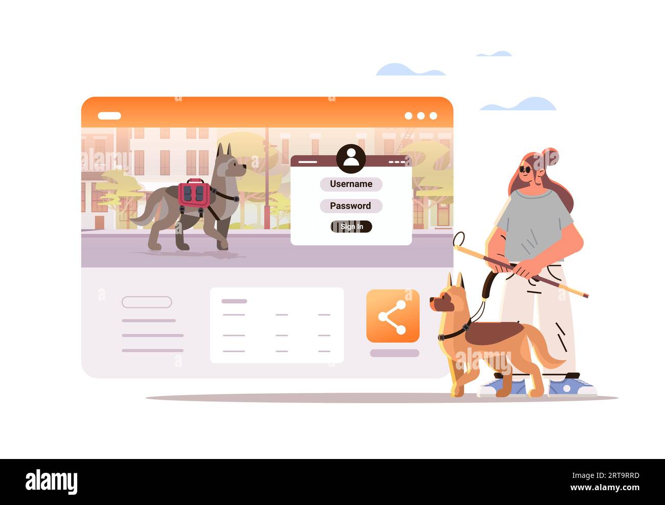 bling woman walking with guide dog assistant animal leading female ...