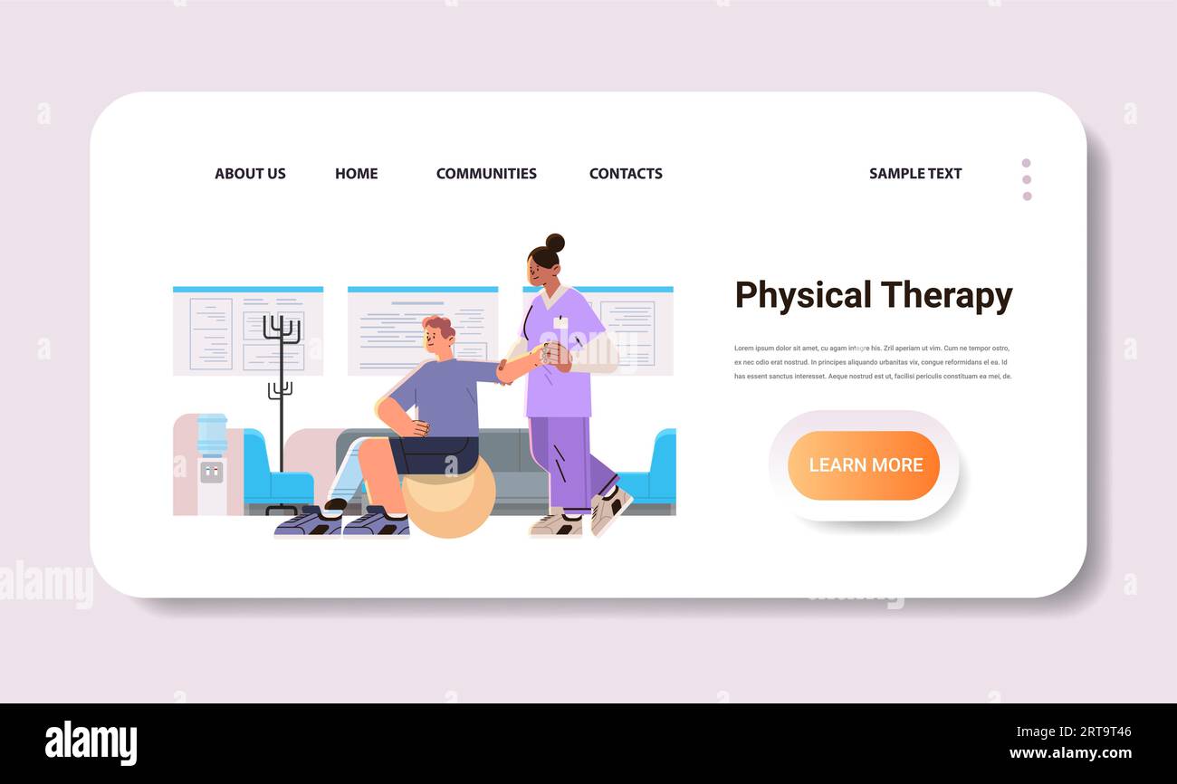 doctor helps patient after injury or medical operation during physio ...