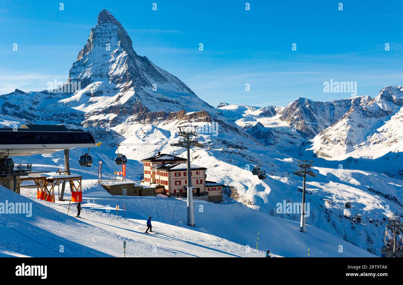 Mountain landscape with view of Matterhorn. Zermatt, Switzerland Stock ...