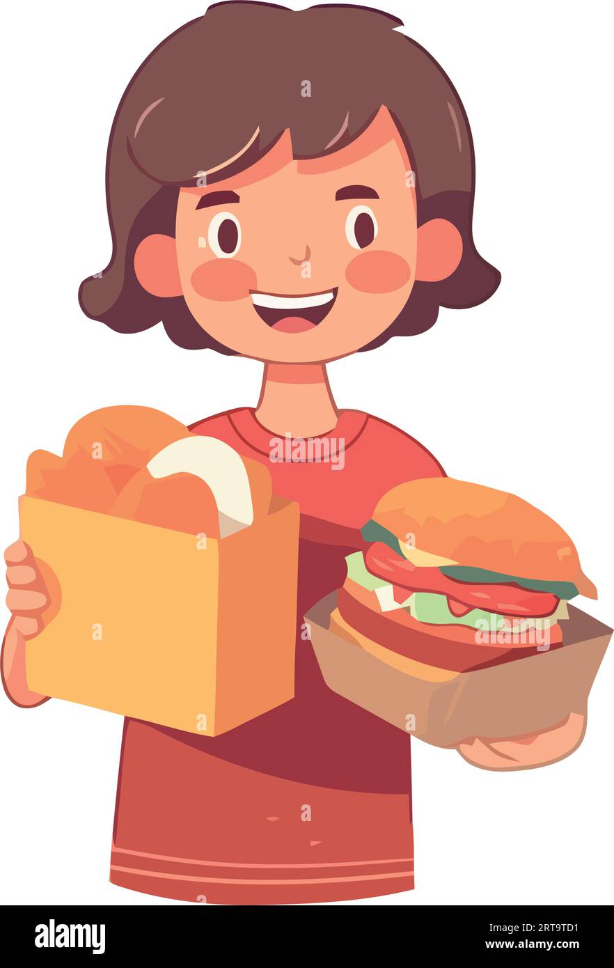 Smiling child holding burger, symbol of happiness Stock Vector Image ...