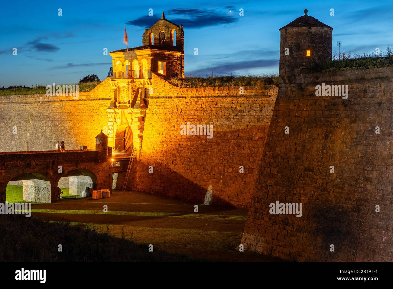 Stone walls and towers of historical Jaca Citadel monument in Aragon ...