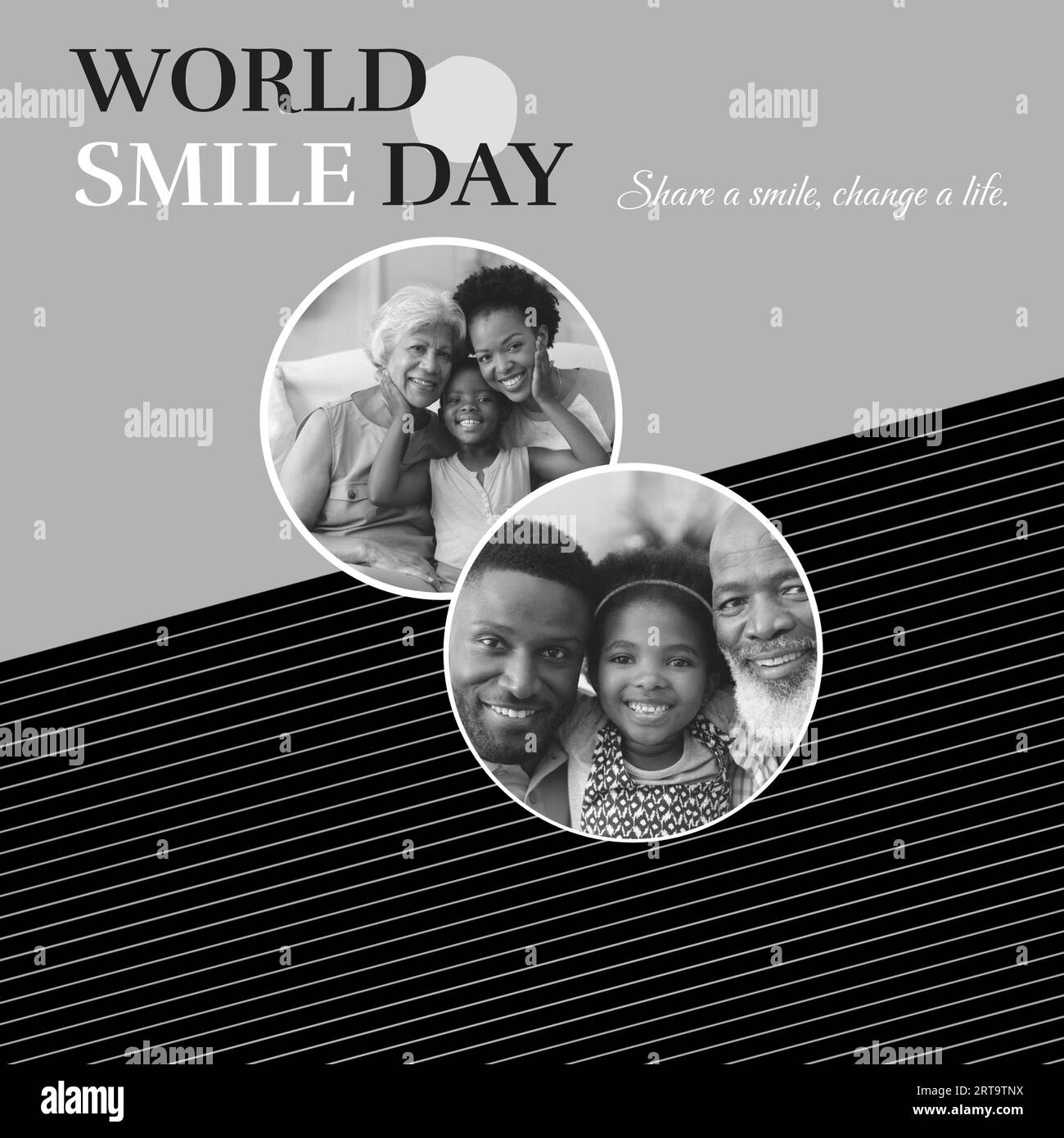 Composite of world smile day text and diverse people smiling over grey ...