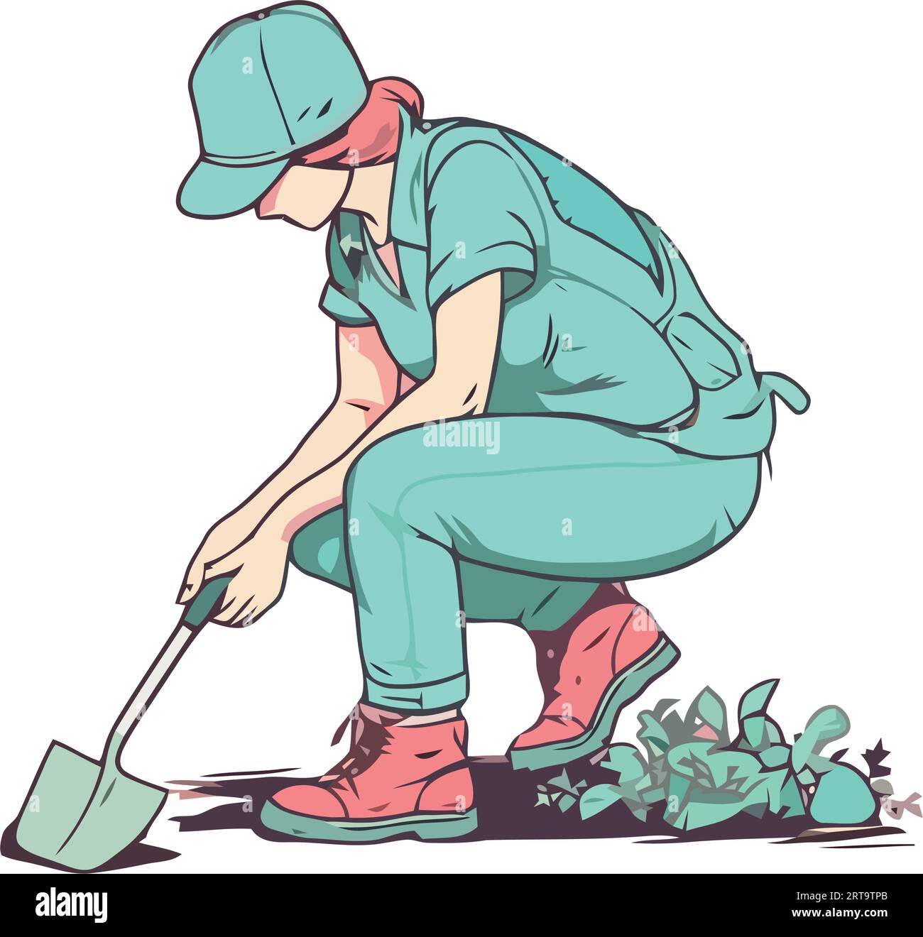 One person working outdoors, digging with shovel Stock Vector Image ...