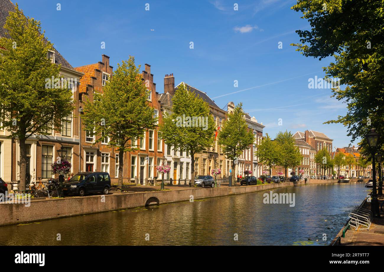 Traditional view of streets and buildings and waterways in Netherlands ...