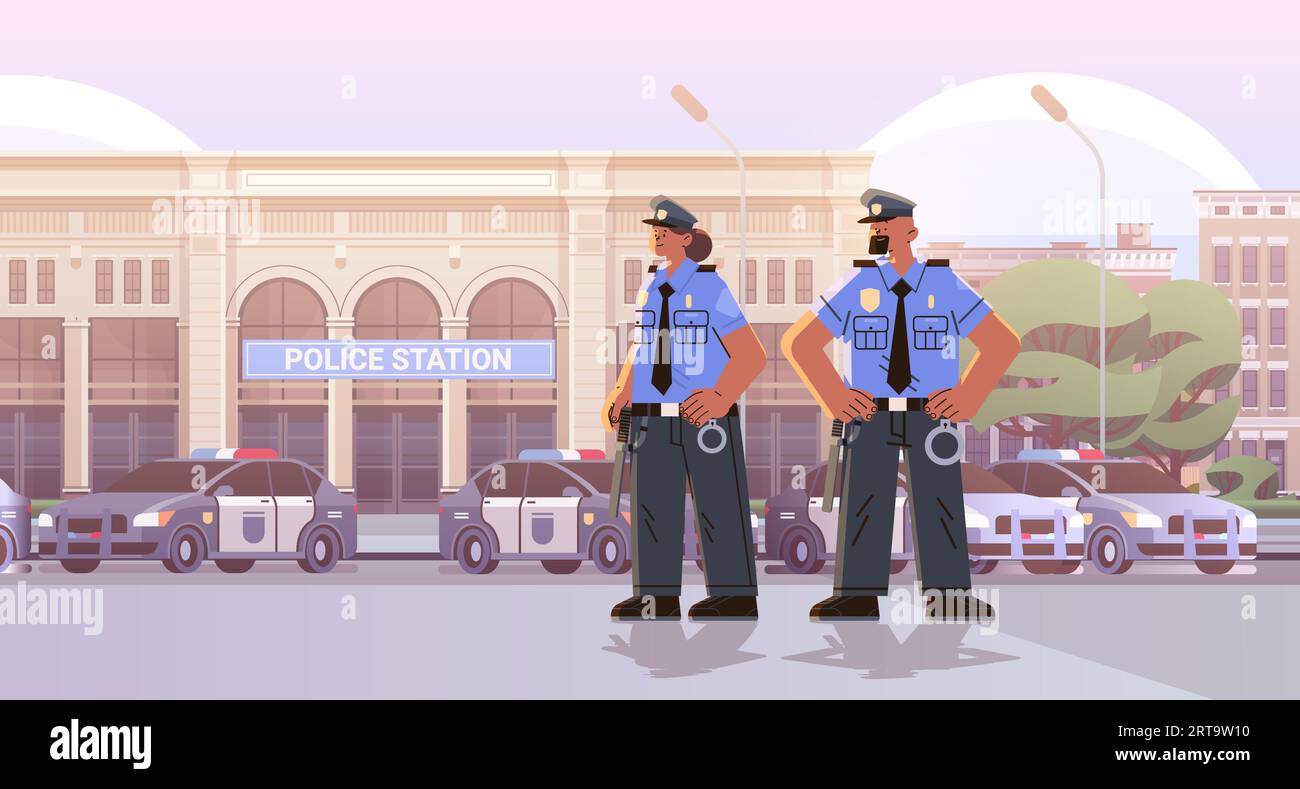 policemen in uniform officers man and woman cops standing together ...