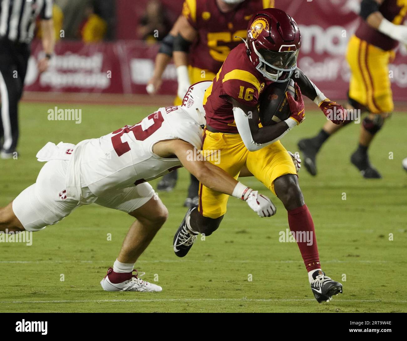 USC Trojans wide receiver Tahj Washington (16) makes a play with the ...