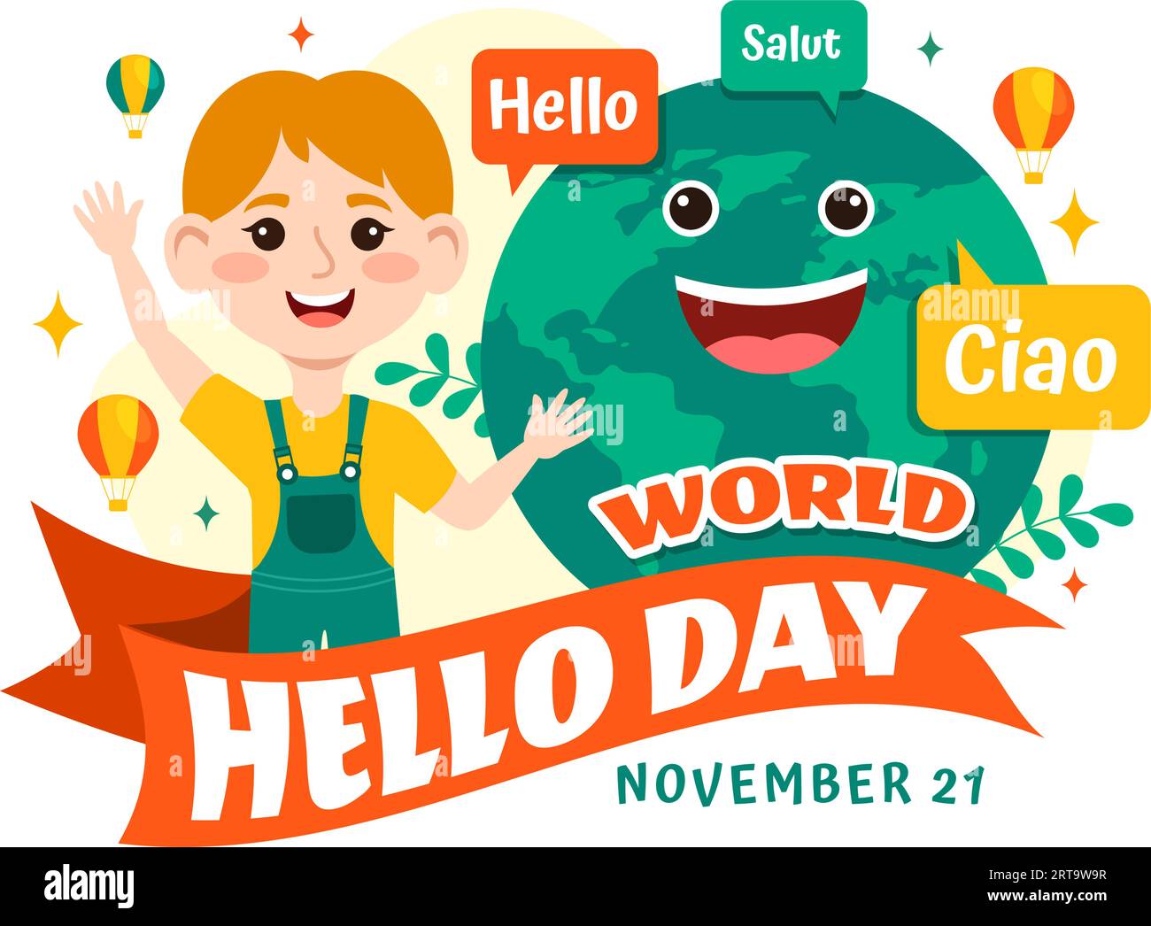 World Hello Day Vector Illustration on November 21 of Speech Bubbles ...