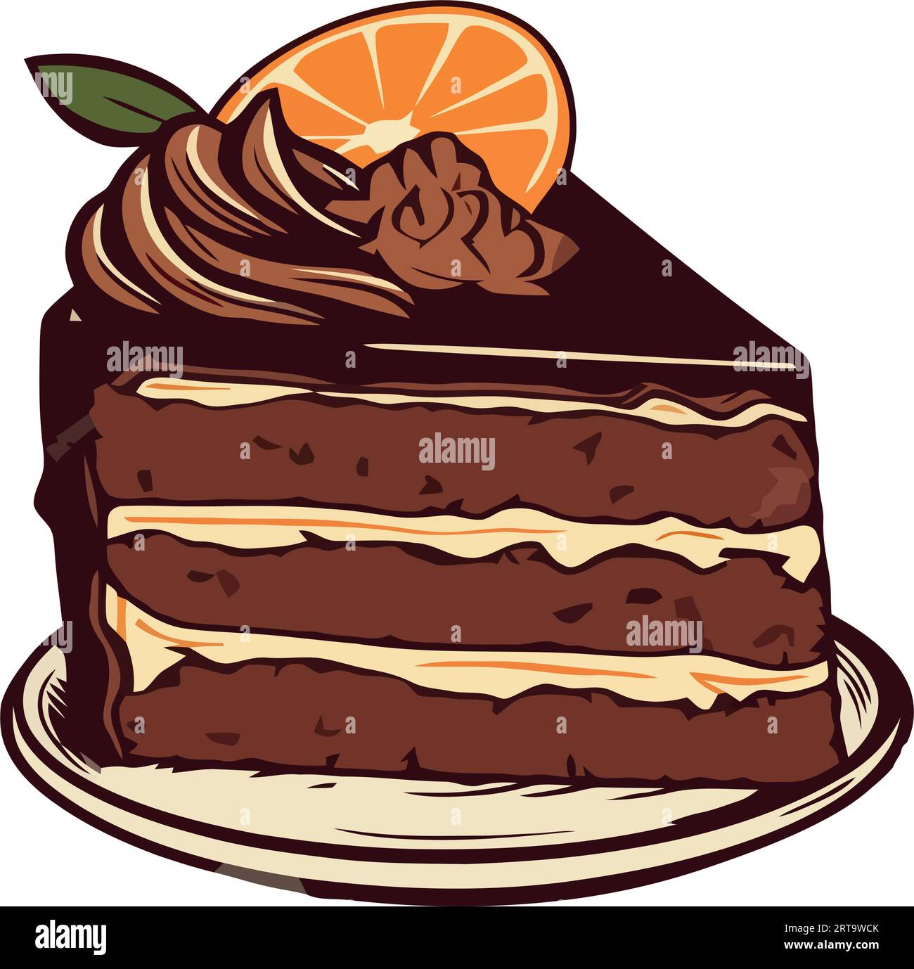 Chocolate cake whipped cream plate Stock Vector Images - Alamy