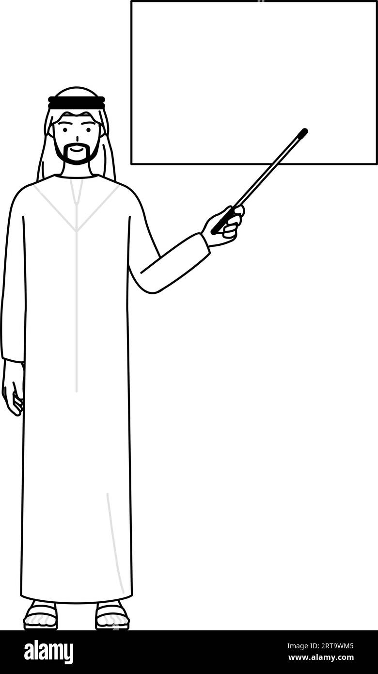 Muslim Man pointing at a whiteboard with an indicator stick, Vector ...