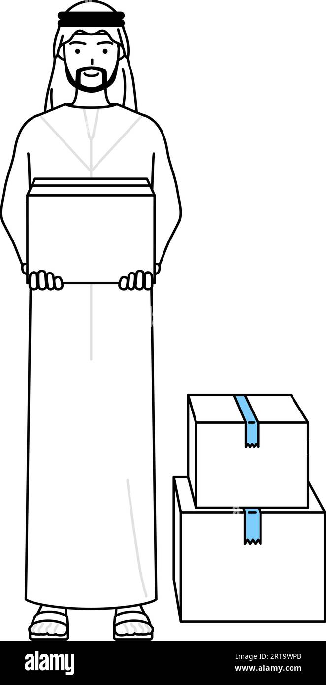 Muslim Man working to carry cardboard boxes, Vector Illustration Stock ...