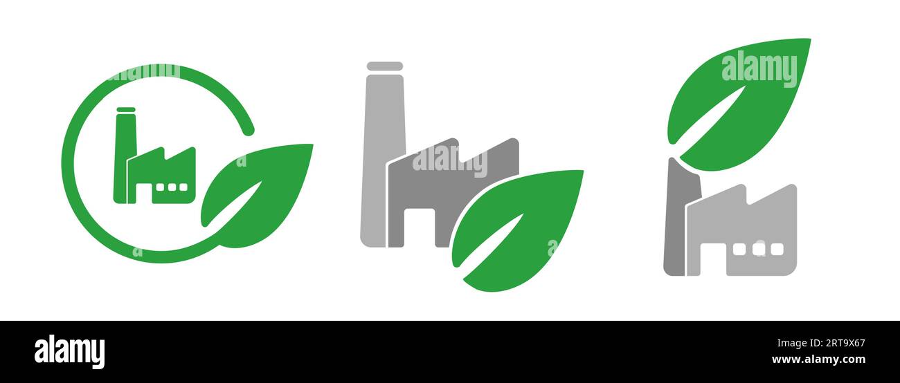 Green eco factory industry manufacture chimney industrial icon set ...