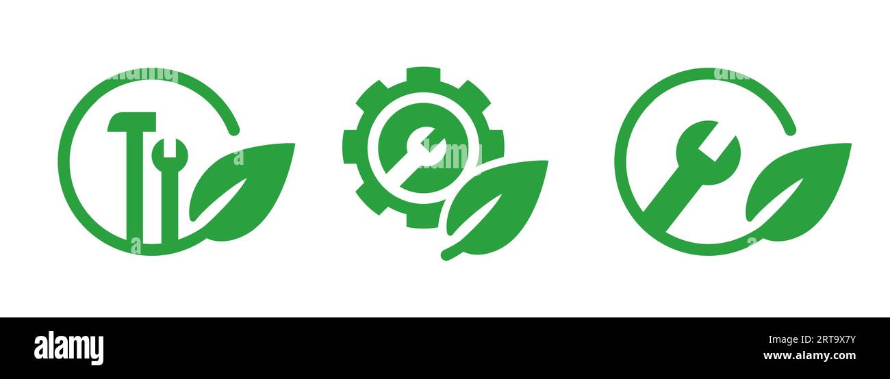 Green eco mechanical agro farm automation hammer wrench symbol icon of ...